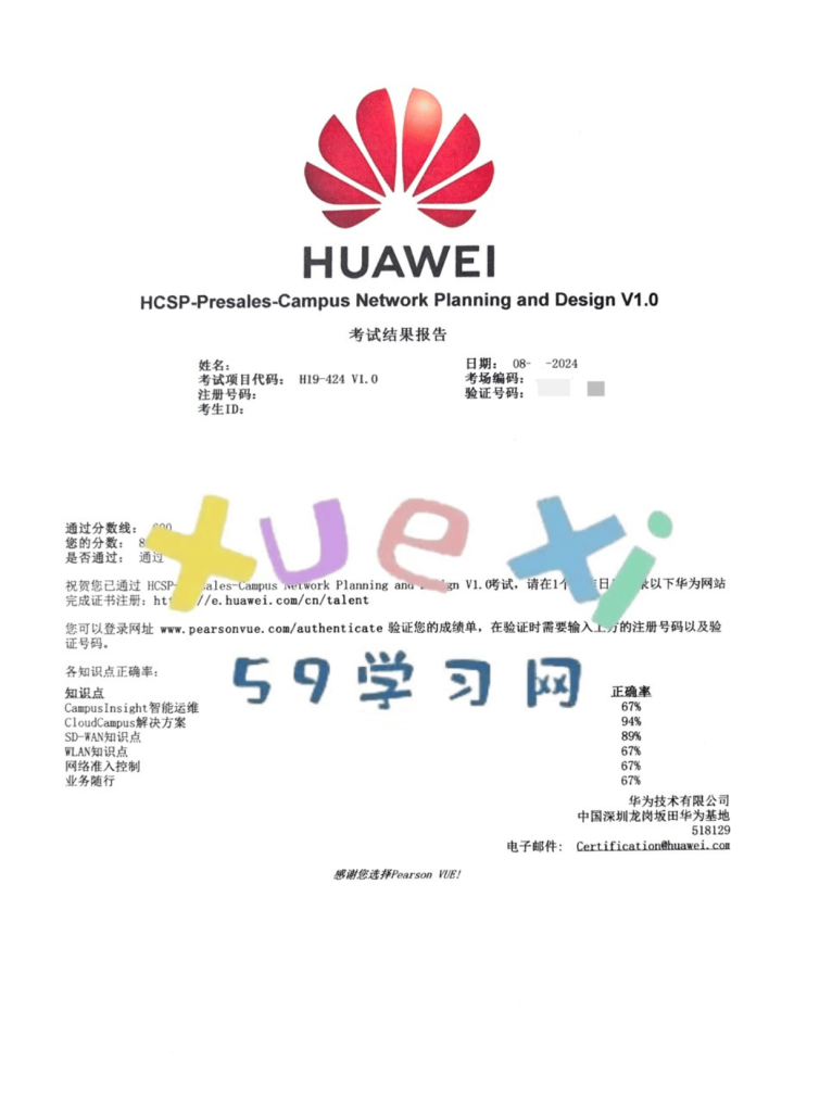 HCSP数通售前L3（H19-424）最新题库战报-华为认证战报墙-59学习网